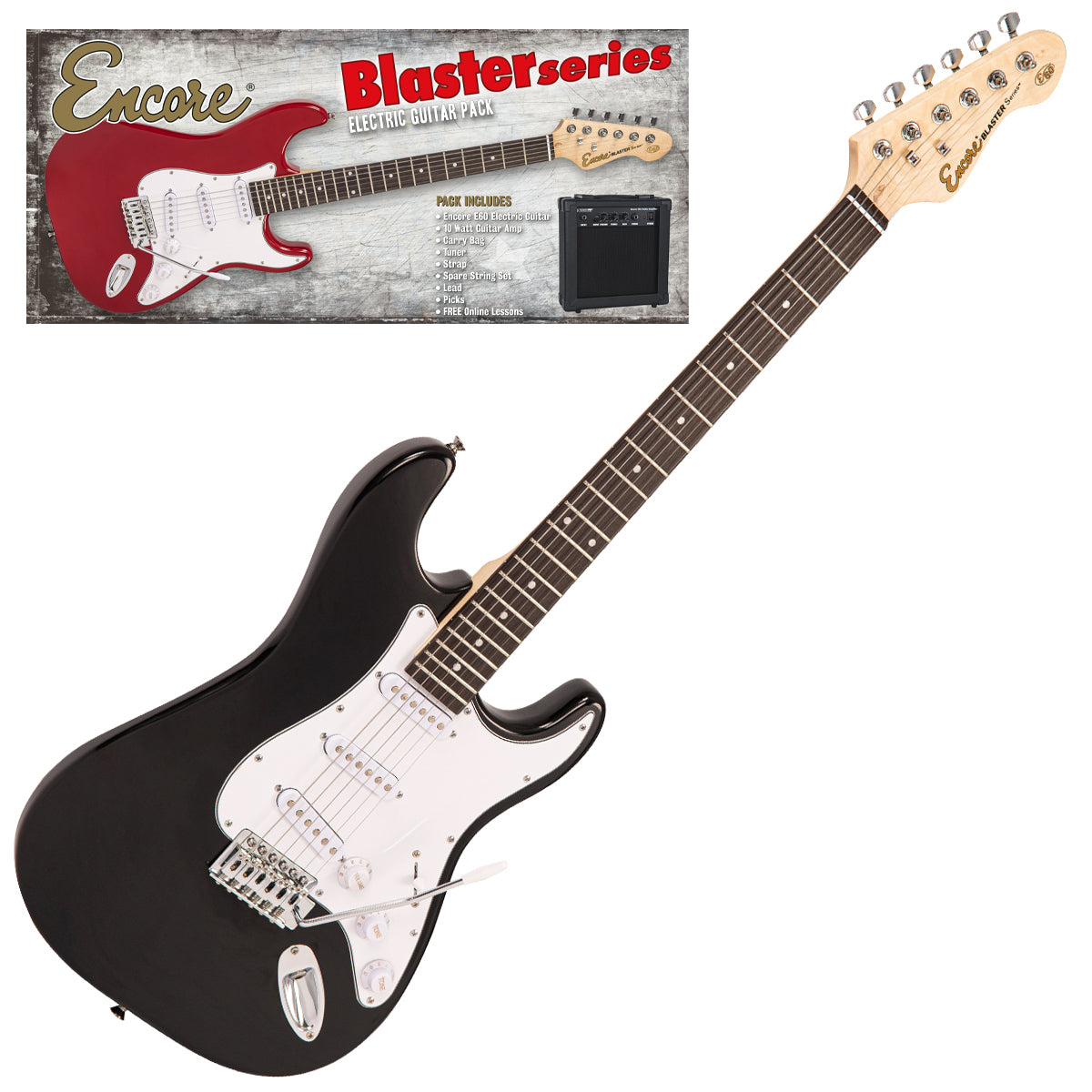 Encore Blaster E60 Electric Guitar Pack ~ Gloss Black – JAS Musicals ...